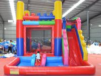 China 14 Years up Customize Accepted Red Building Block Theme Bouncy Castle with Slide and Big Water Pool Playground PVC for sale