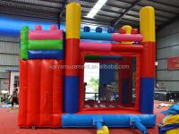 China 14 Years up Customize Accepted Red Building Block Theme Bouncy Castle with Slide and Big Water Pool Playground PVC for sale