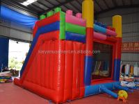 China 14 Years up Customize Accepted Red Building Block Theme Bouncy Castle with Slide and Big Water Pool Playground PVC for sale