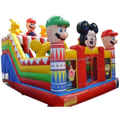 China Blower Inflatable Fun City with Mickey and Mario Inflatable Castle Bouncer House Combo Playground Blower Included for sale