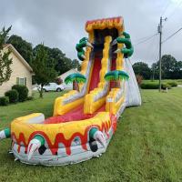 China Large Adult Inflatable Slides 36ft Thrilling Jumping Game with Tropical Dinosaur Theme for sale