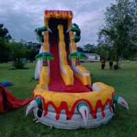 China Large Adult Inflatable Slides 36ft Thrilling Jumping Game with Tropical Dinosaur Theme for sale