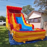 China Customized Logo Commercial PVC Water Park Yellow Marble Inflatable Slide with Pool for sale