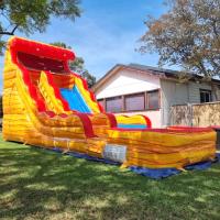 China Customized Logo Commercial PVC Water Park Yellow Marble Inflatable Slide with Pool for sale