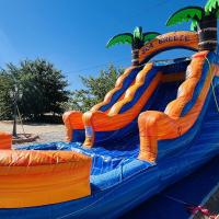 China Customizable Commercial Rental PVC Inflatable Water Park with Palm Tree Water Slide for sale