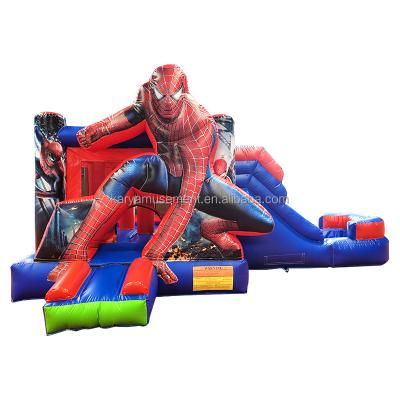 China CE/EN71/EN14960 Certified Kids Inflatable Spiderman Castle Bouncy Jumping House with Slide for sale