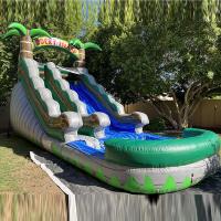 China Large Pool Kids Bounce Slide House Party Commercial Tropical Palm Trees Water Slide with Two Slip n Slide for sale