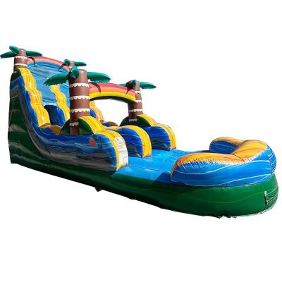 China Shipping Made Easy Commercial PVC Tropical Palm Tree Water Slide Inflatable with Pool for sale