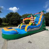 China Shipping Made Easy Commercial PVC Tropical Palm Tree Water Slide Inflatable with Pool for sale