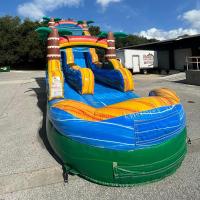 China Shipping Made Easy Commercial PVC Tropical Palm Tree Water Slide Inflatable with Pool for sale