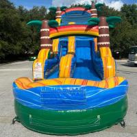 China Shipping Made Easy Commercial PVC Tropical Palm Tree Water Slide Inflatable with Pool for sale