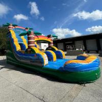 China Shipping Made Easy Commercial PVC Tropical Palm Tree Water Slide Inflatable with Pool for sale