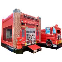 China Customizable Red Fire Truck Theme Inflatable Castle Slide for Kids Amusement Park for sale