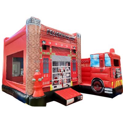 China Customizable Red Fire Truck Theme Inflatable Castle Slide for Kids Amusement Park for sale