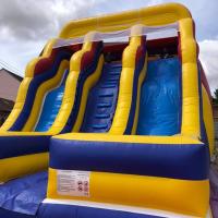 China Sea/Air/Express Shipping PVC Yellow Water Slide Inflatable with 2 Slides and 2 Pools for sale