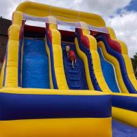 China Sea/Air/Express Shipping PVC Yellow Water Slide Inflatable with 2 Slides and 2 Pools for sale