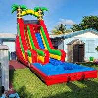 China PVC Backyard Tropical Palm Tree Water Slide with Detachable Pool and Digital Printing for sale