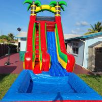 China PVC Backyard Tropical Palm Tree Water Slide with Detachable Pool and Digital Printing for sale