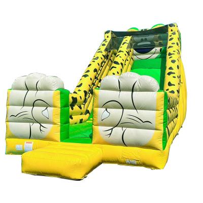 China Digital Printing Yellow Leopard Print Inflatable Bounce Water Slide for Kids and Adults for sale