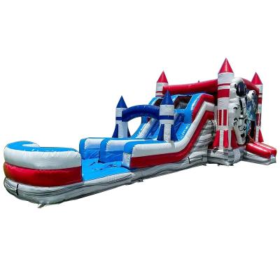 China CE/EN71/EN14960 Certified Portable Inflatable Bouncy Castle with Red Rocket Design for sale