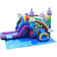 China Kids Inflatable Toys Rainbow Unicorn Trampoline Castle Inflatable Bounce House with Slide for sale