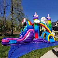 China Kids Inflatable Toys Rainbow Unicorn Trampoline Castle Inflatable Bounce House with Slide for sale