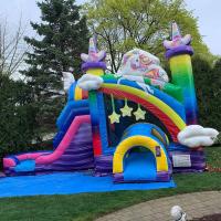 China Kids Inflatable Toys Rainbow Unicorn Trampoline Castle Inflatable Bounce House with Slide for sale