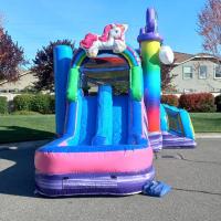 China Kids Inflatable Toys Rainbow Unicorn Trampoline Castle Inflatable Bounce House with Slide for sale