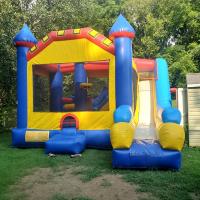 China Children's Trampoline Inflatable Bounce House with Slide Obstacle and Splash Pool for sale
