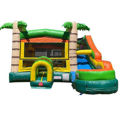 China Features PORTABLE Inflatable Castle Palm Tree Bounce House with Slide and Small Pool for sale