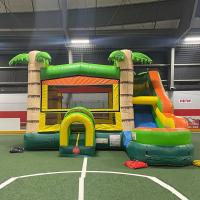China Features PORTABLE Inflatable Castle Palm Tree Bounce House with Slide and Small Pool for sale