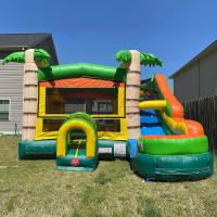 China Features PORTABLE Inflatable Castle Palm Tree Bounce House with Slide and Small Pool for sale