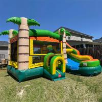 China Features PORTABLE Inflatable Castle Palm Tree Bounce House with Slide and Small Pool for sale