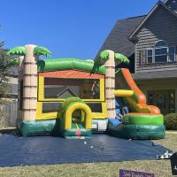 China Features PORTABLE Inflatable Castle Palm Tree Bounce House with Slide and Small Pool for sale