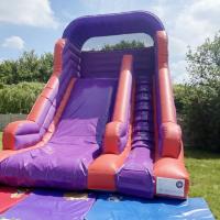 China Backyard Bouncing Jumping Dry Slide for Kids and Adults Indoor PVC Purple Water Slide for sale