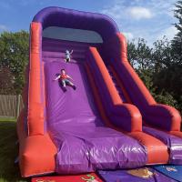 China Backyard Bouncing Jumping Dry Slide for Kids and Adults Indoor PVC Purple Water Slide for sale