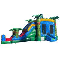 China Children's Jumping Trampoline Games Green Inflatable Tiki Huk Castle Combo Slide Pool for sale