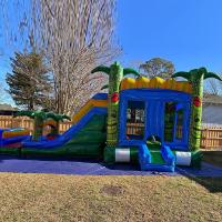China Children's Jumping Trampoline Games Green Inflatable Tiki Huk Castle Combo Slide Pool for sale