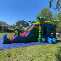 China Children's Jumping Trampoline Games Green Inflatable Tiki Huk Castle Combo Slide Pool for sale