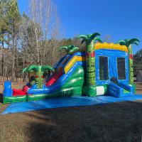 China Children's Jumping Trampoline Games Green Inflatable Tiki Huk Castle Combo Slide Pool for sale