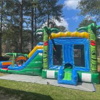 China Children's Jumping Trampoline Games Green Inflatable Tiki Huk Castle Combo Slide Pool for sale