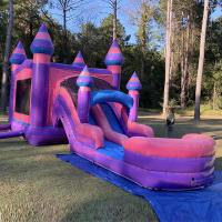 China Children's Inflatable Trampoline Party Rentals Pink Princess Castle Combo with Slide Pool and Blower for sale