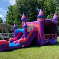 China Children's Inflatable Trampoline Party Rentals Pink Princess Castle Combo with Slide Pool and Blower for sale