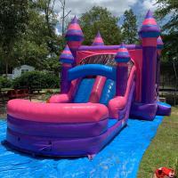 China Children's Inflatable Trampoline Party Rentals Pink Princess Castle Combo with Slide Pool and Blower for sale
