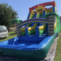 China Outdoor Aqua Fun Commercial PVC Sun Theme Inflatable Water Slide with Dual Lane Pool for sale