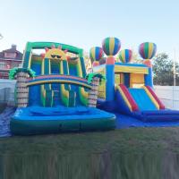 China Outdoor Aqua Fun Commercial PVC Sun Theme Inflatable Water Slide with Dual Lane Pool for sale