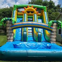 China Outdoor Aqua Fun Commercial PVC Sun Theme Inflatable Water Slide with Dual Lane Pool for sale