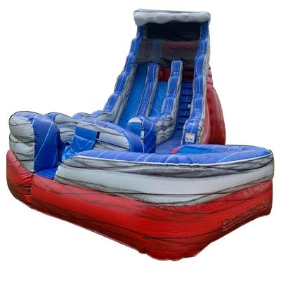 China Red and Blue Folding Tail Water Slide Inflatable with Pool Air Slide Customized Logo for sale