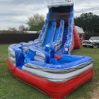 China Red and Blue Folding Tail Water Slide Inflatable with Pool Air Slide Customized Logo for sale