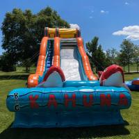 China 0.55mm PVC Tarpaulin Red Carp Theme Inflatable Water Slide with Wide Slip and Slide for sale